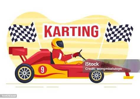 경주 게임과 카트 스포츠 이동 카트 또는 미니 자동차 작은 회로 트랙에 플랫 만화 손으로 그린 템플릿 그림 Championship에 대한 스톡 벡터 아트 및 기타 이미지