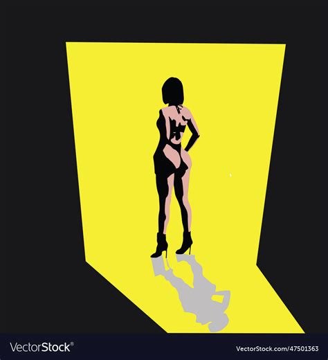 A Naked Female Figure In A Yellow Spotlight Vector Image