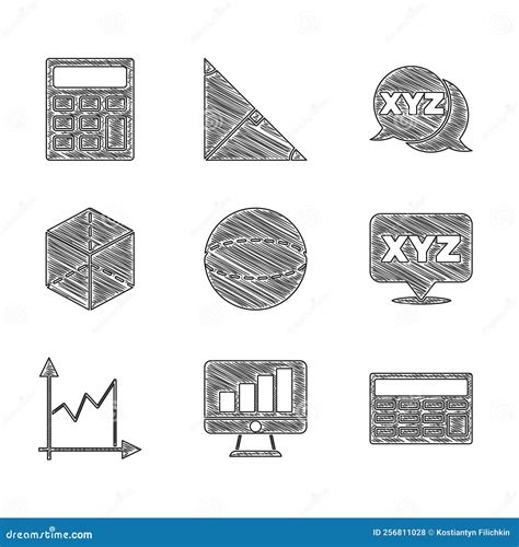 Set Geometric Figure Sphere Computer Monitor With Graph Chart Calculator Xyz Coordinate