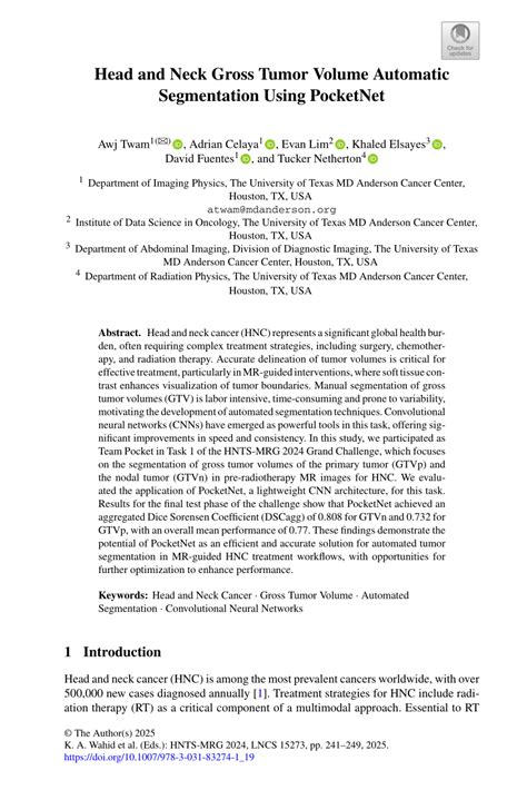 Pdf Head And Neck Gross Tumor Volume Automatic Segmentation Using Pocketnet
