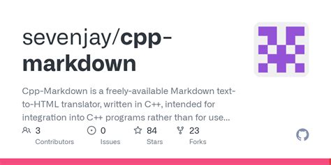 Github Sevenjaycpp Markdown Cpp Markdown Is A Freely Available Markdown Text To Html