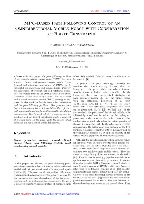 Pdf Mpc Based Path Following Control Of An Omnidirectional Mobile Robot With Consideration Of