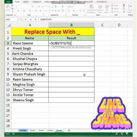 Replace Space With Any Symbol Shorts Excel Substitute Function Formula Tips Ccc Youtube