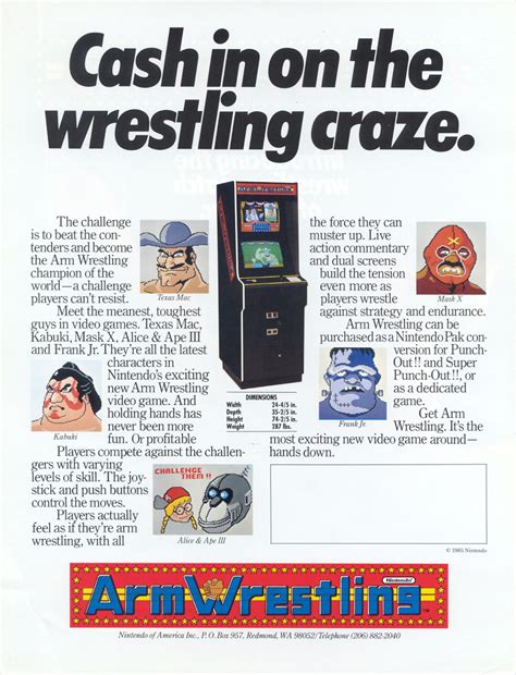 Arm Wrestling Nintendo Video Game 1985 Usa The Arcade Flyer