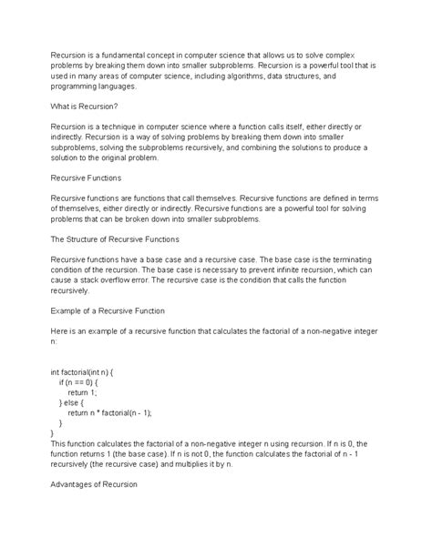 Introduction To Recursion Recursion Is A Fundamental Concept In