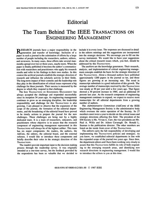 PDF Editorial The Team Behind The IEEE Transactions On Engineering Management