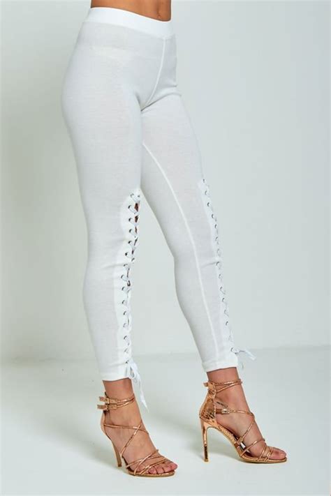 White Lace Up Front Leggings Justyouroutfit
