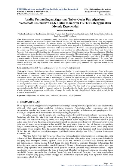 Analisa Perbandingan Algoritma Taboo Codes Dan Algoritma Yamamotos Recursive Code Untuk