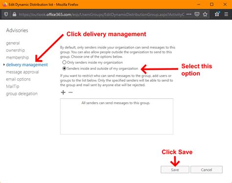 O365 Dynamic Distribution Group Allow Senders Outside Organisation Matrix 7