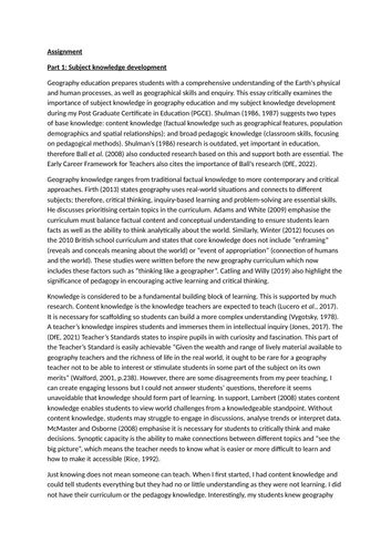 Subject Knowledge Assignment Teaching Resources