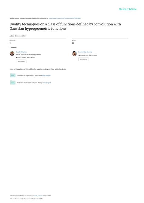 Solution Duality Techniques On A Class Of Functions Defined By Convolution With Gaussian