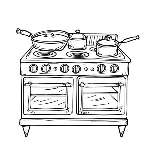 Ilustração De Desenho De Fogão Desenhada à Mão Para Livro De Colorir
