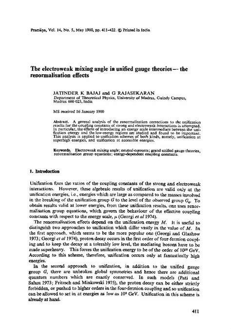 Pdf The Electroweak Mixing Angle In Unified Gauge Theories—the