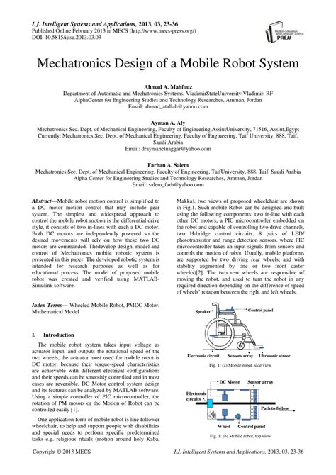 Pdf Mechatronics Design Of A Mobile Robot System