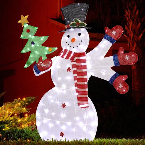 4 4ft Lighted Christmas Snowman Pre Lit 2d Pop Up Xmas Snowman With