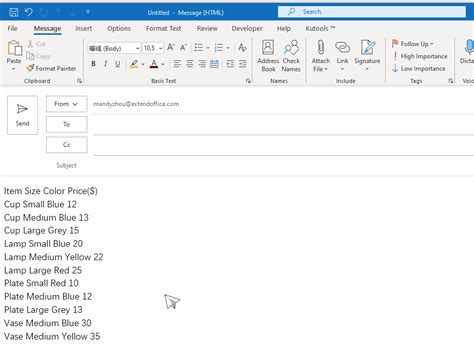 How To Insert And Format A Table In Email Template In Outlook