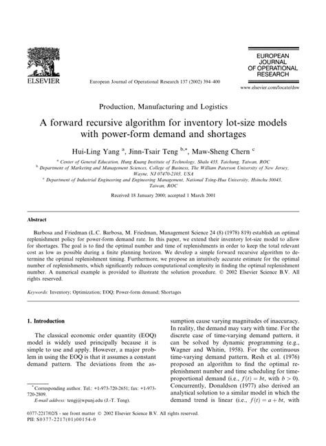 Pdf A Forward Recursive Algorithm For Inventory Lot Size Models With Power Form Demand And