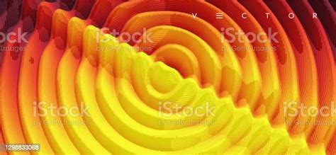 파급 효과와 3d 물결 모양의 배경 입자가 있는 벡터 그림입니다 동심성에 대한 스톡 벡터 아트 및 기타 이미지 동심성 원형 음악 Istock