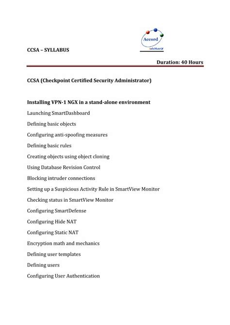 Pdf Ccsa Syllabus Duration 40 Our Ccsa Checkpoint Point Firewall 1 Architecture Secure