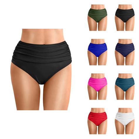 Womens Plus Size High Waisted Bikini Bottom Tummy Control Ruched