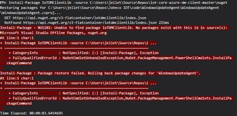 Install Package Nu1101 Unable To Find Package Iotdmclientlib