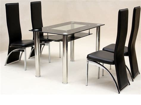 Small Glass Dining Table And 4 Faux Chairs In Black Homegenies