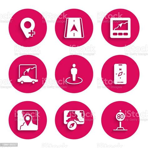 Set Location With Person City Map Navigation Speed Limit Traffic Compass Mobile Folded Location