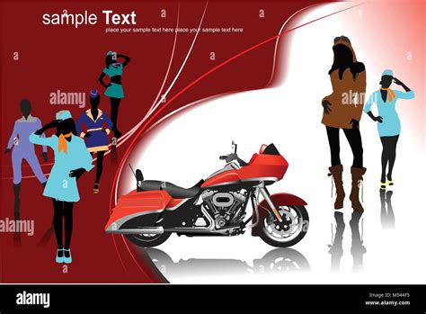 Background With Girls And Motorcycle Images Vector Illustration Stock