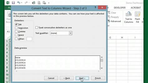 Excel 2013 Convert Dates Using Excels Text To Column Wizard Youtube