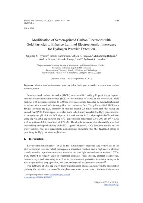 Pdf Modification Of Screen Printed Carbon Electrodes With Gold Particles To Enhance Luminol