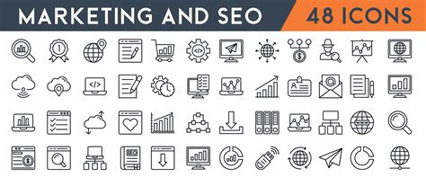 Marketing And Seo Thin Line Icons Set SEO Icon Collection Web Development And Optimization