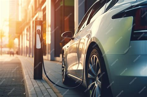 전기 차량 충전 스테이션의 이미지 전기 차량 배터리 충전 전기 엔진 차량 충전기 서비스 청정 에너지 자동차 주차장에서 충전 지점 프리미엄 사진