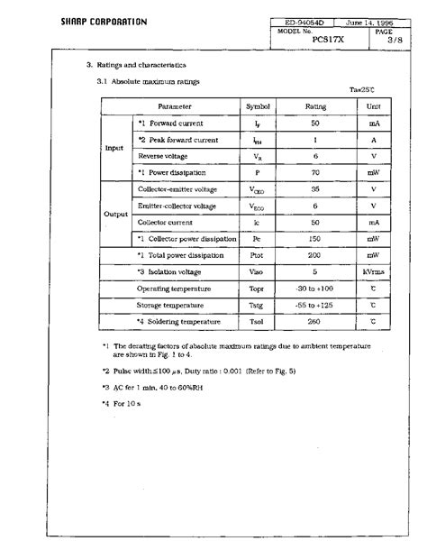 Pc817 Datasheet 4 11 Pages Sharp Device Specification For Photocoupler