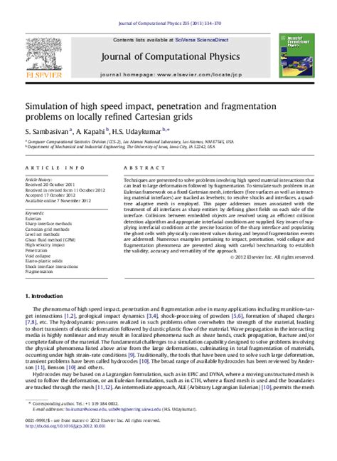 Pdf Simulation Of High Speed Impact Penetration And Fragmentation