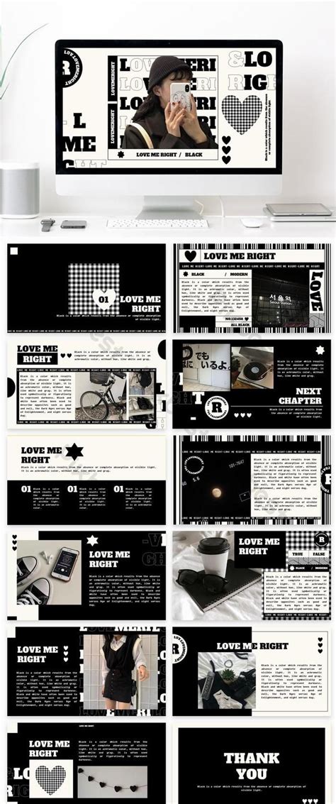 Love Me Right Black And White Creative Powerpoint Template Black Powerpoint Pptx Template Free