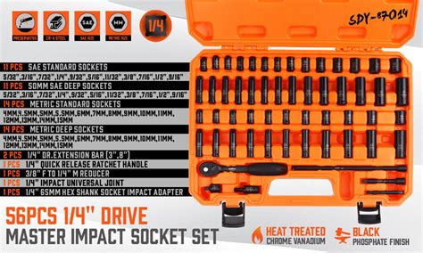 56pcs 14 Drive Impact Deep Socket Set Extension Bar Universal Joint