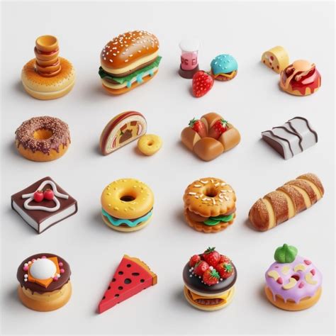 Premium Photo Colorful 3d Icons Food Set 3d Rendering White Background Isometric C4d Blender