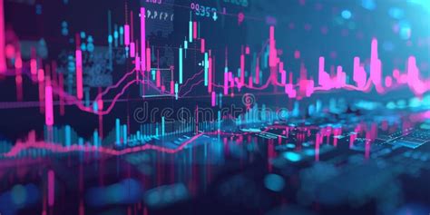 Futuristic Financial Data Analysis Visualization On Digital Screen With Glowing Graphs And