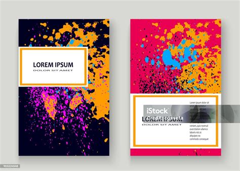 네온 폭발 페인트 예술 커버 프레임 디자인 튀기지 장식 먼지 얼룩 스프레이 질감 보라색 배경 유행 창조적인 서식 파일 벡터 커버 보고서 카탈로그 브로셔 전단지 포스터 배너