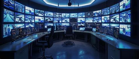 Premium Photo 40 Modern Factory Security Control Room With Multiple Monitors Displaying