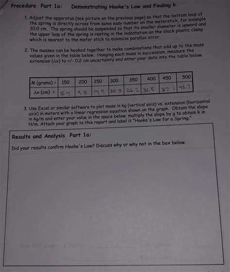 Solved Procedure Part 1a Demonstrating Hooke S Law And Chegg Com