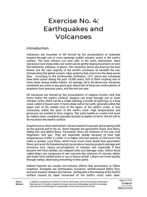 Laboratory Exercise 4 Earthquakes And Volcanoes Pdf Volcano Magma