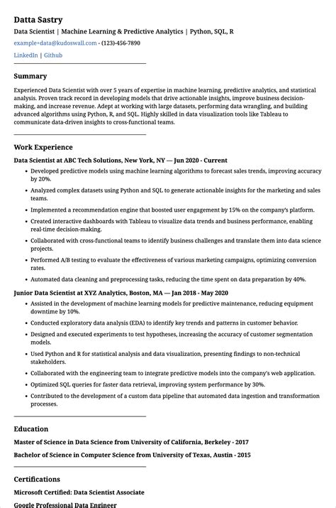 data scientist resume example enhance your data science career