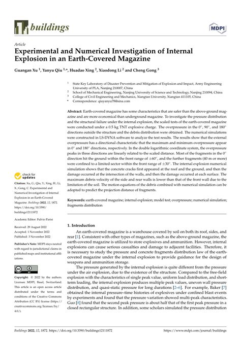 Pdf Experimental And Numerical Investigation Of Internal Explosion In An Earth Covered Magazine