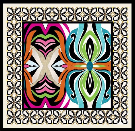 Colored Lines Mixed With Colored Shapes Make Repeated Pattern For Digital Art Stock Illustration