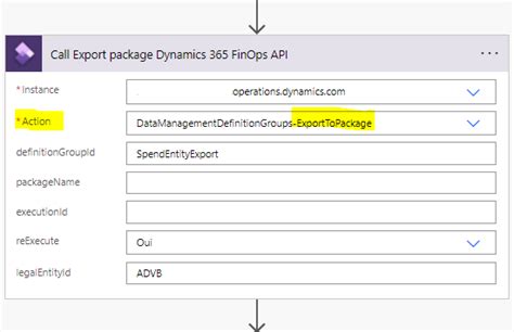 data export via power automate and data management package api in