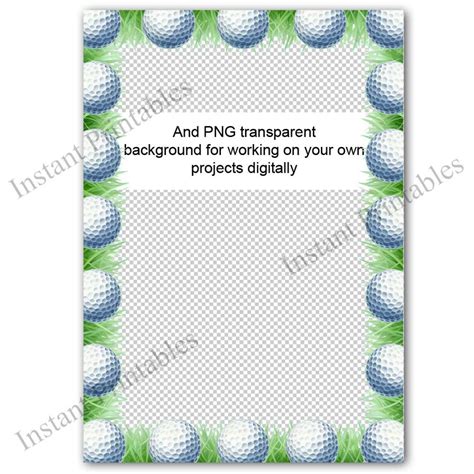 Golf Ball Border Frame Clip Art Digital Download Frame A4 And 85x11 Golfing Grass Golf Balls