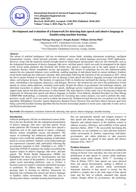 Pdf Development And Evaluation Of A Framework For Detecting Hate