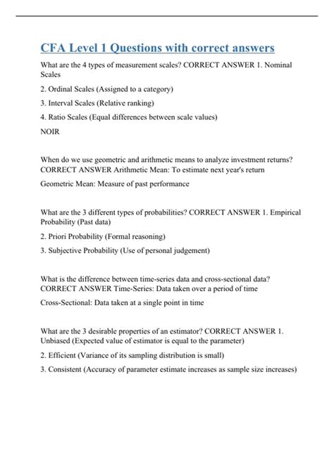 Cfa Level 1 Questions With Correct Answers Cfa Chartered Financial