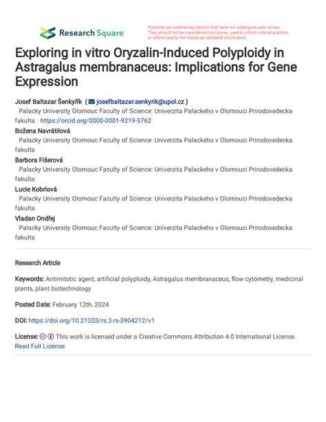 Pdf Exploring In Vitro Oryzalin Induced Polyploidy In Astragalus Membranaceus Implications